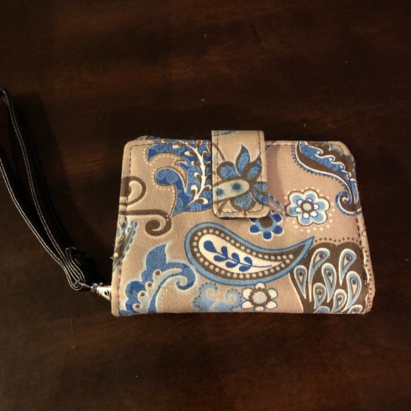 thirty-one | Bags | Thirty One Small Wallet With Handle Tan And Blue ...